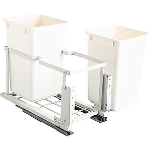 Silverline Double Soft Close Pull-Out Waste Bin with Under-Mount Slides,44L Capacity, Fits 15" Base Cabinets