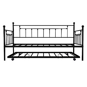 CALABASH Twin Size Daybed and Trundle Frame Set, Metal Frame with Pull Out Trundle for Teens Kids Adults for Living Room Bedroom Room (Black)