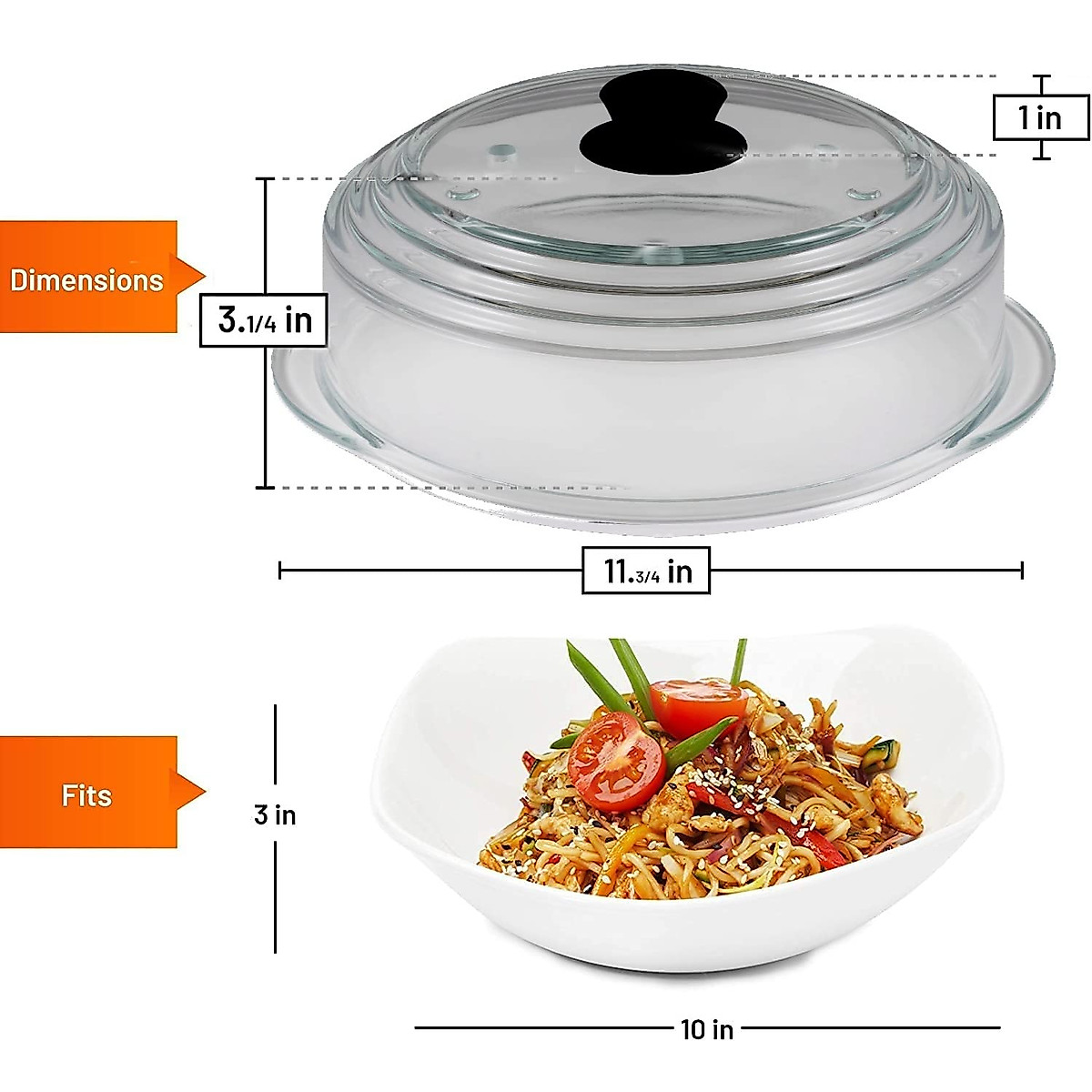 Microwave cover glass - Microwave splatter cover 100% Food Grade, Glass Microwave covers for food splatter BPA Free and Dishwasher Safe, Vented Plate cover Lid Silicone Knob, 9.5" - Bezrat (Black)