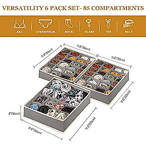 Secret Space Sock and Underwear Organizer 3 Pack, Large Capacity 64 Cell Sock Drawer Organizer Divider, Sturdy Closet Drawer Organizer and Storage Box for Socks, Panties, Ties, Belts, Dark Grey