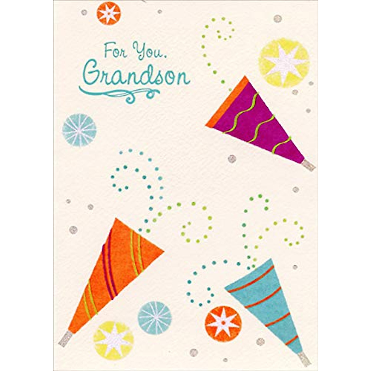 Designer Greetings Three Party Horns and Swirling Dots Birthday Card for Grandson