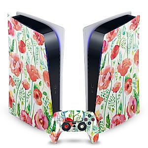 Head Case Designs Officially Licensed Ninola Red Flower Assorted Vinyl Faceplate Sticker Gaming Skin Decal Cover Compatible With Sony PlayStation 5 PS5 Digital Edition Console and DualSense Controller