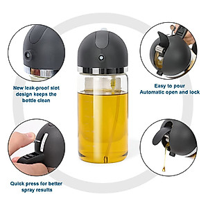 Oil Bottle Oil Sprayer for Cooking Olive Sprayer and Automatic Dispenser 2 in 1 500ML Mister for Kitchen BBQ Air Fryer Salad Baking (Black Fine Packaging)