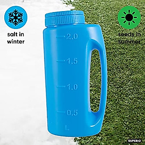 Ice Melt Salt Spreader Handheld Shaker for Lawn Seed, Salt, Ice Melt, Calcium, Deicer Shaker 2 Liter, Adjustable Hole Size, Handy for Fertilizer Lawn Seed Salt to Deice