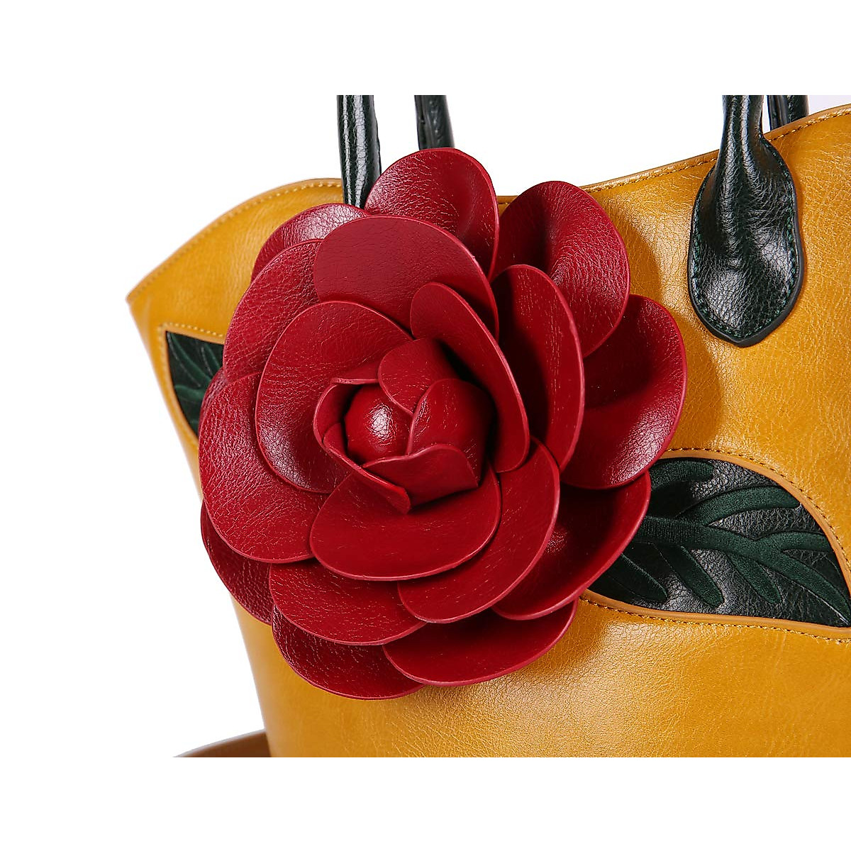 VANILLACHOCOLATE Women Purse Large Rose Flower Handbag Faux Leather Tote Bag (Yellow)