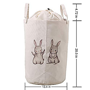 LifeCustomize Large Laundry Hamper Basket Bunny Shy Rabbit Animals Clothing Storage Bins Boxes Organizer Foldable Waterproof Nursery Hamper with Handles