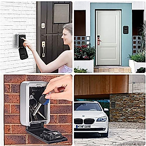 Key Lock Box with 4-Digit Combination, Lock Box Outside for House Key, Wall Mounted Weatherproof Resettable Code Key Lock Box for Outside, Ideal for Homes Hotels Schools