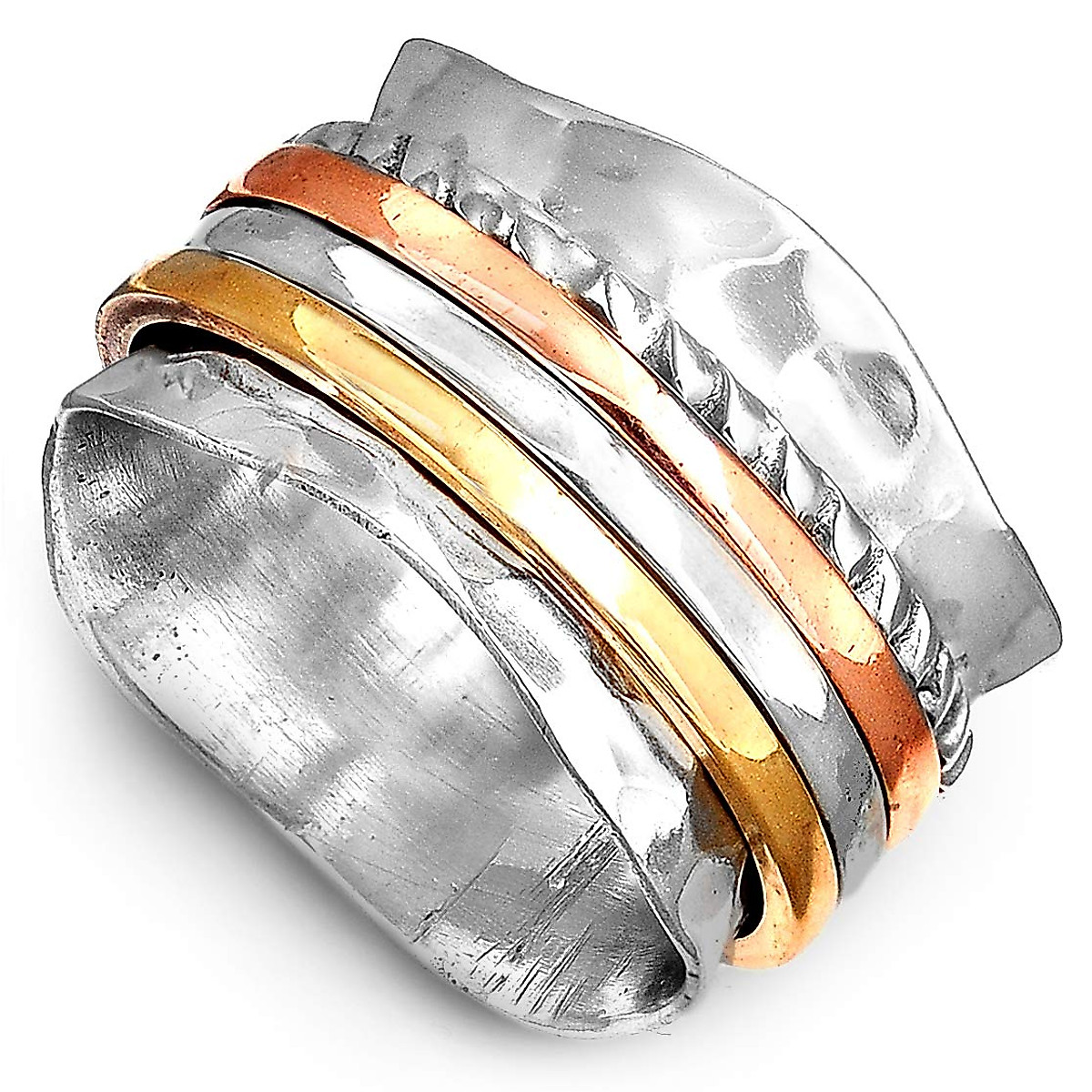 Boho-Magic Spinner Ring for Women 925 Sterling Silver with Copper Brass and Silver Fidget Rings (9)