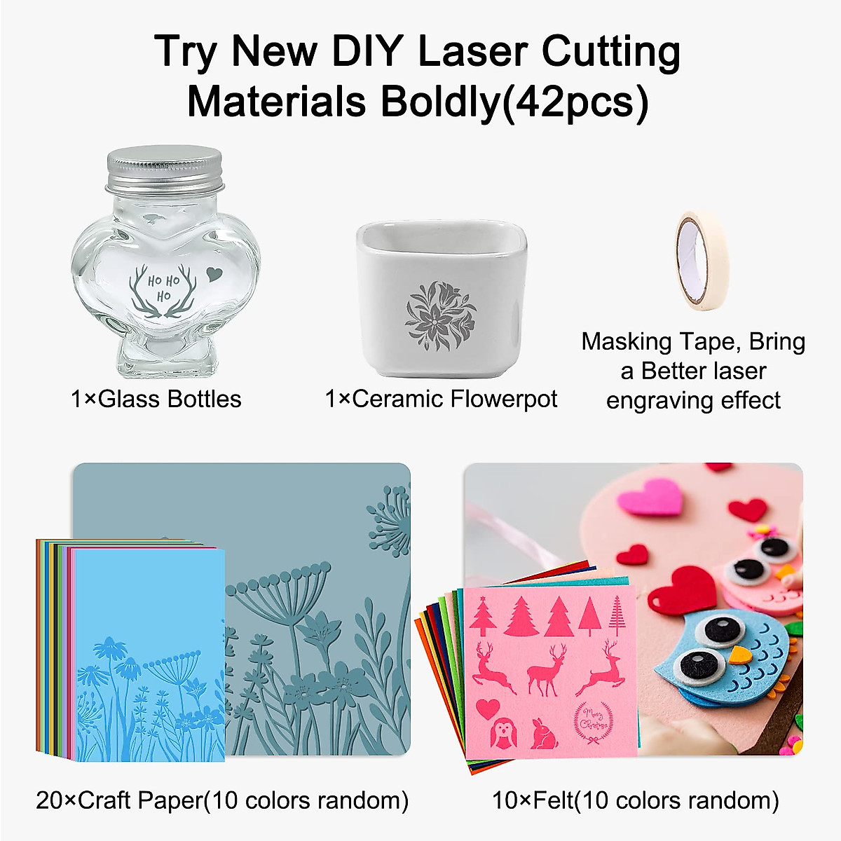 Csyidio 220PCS Engraving Material Box, DIY Materials Apply to All Laser Engravers with Instructions, Laser Engraving Supplies Including Acrylic Sheet, Metal Materials, Wood Materials