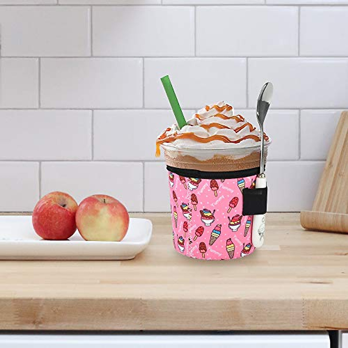 2 Pack Ice Cream and Leopard Pattern Pint Size Ice Cream Sleeves Neoprene Cover with Spoon Holder Cover (Ice Cream (2PCS))