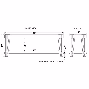 Alaterre Furniture Ryegate Natural Live Edge Solid Wood with Metal 48" Bench