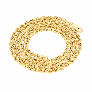 Nuragold 14k Yellow Gold 2.5mm Solid Rope Chain Diamond Cut Link Pendant Necklace, Mens Womens Jewelry 16" 18" 20" 22" 24" 26" 28" 30"