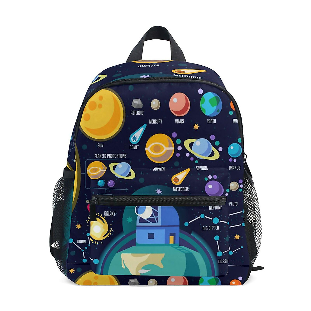 OREZI Universe Infographics Solar System Planets Kids Backpacks with Chest Clip,Toddler Schoolbag Preschool Bag Travel Bacpack for Little Boy Girl