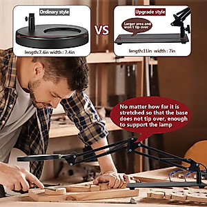 5X & 10X Magnifying Glass with Light and Stand, KIRKAS 2-in-1 Stepless Dimmable and 3 Color Modes LED Magnifying Desk Lamp, 10X Ultra-high Magnification Glass Lens for Precision Machinery Repair-Black