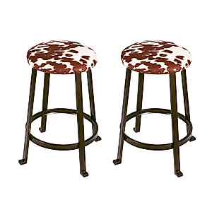GIA 24-Inch Counter Height Round Metal Bar Stools with Shorthorn Cowhide Print Linen Upholstery, Bronze, Set of 2