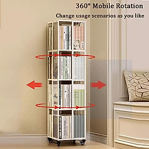 DESONIX Bookshelf 360° Rotating Bookshelf Mobile Shelf Corner Storage Rack with Wheels Floor-to-Ceiling Bookcase for Bedroom Living Room Home Office Floor Standing Bookcase