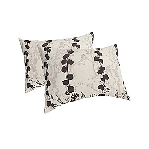 Plant Branch Pillow Covers Standard Size Set of 2 20x26 Bed Pillow, Plush Soft Comfort for Hair/ Skin Cooling Pillowcases with Envelop Closure Throw Covers Country Watercolor Botanical Gray Black