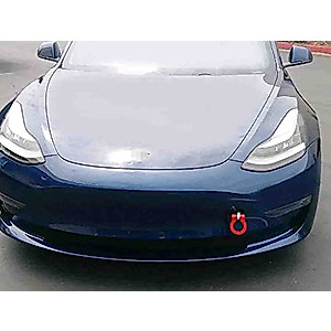 iJDMTOY Red Track Racing Style Front Bumper Tow Hook Ring Compatible With Tesla 2017-up Model 3, 2020-up Model Y, Made of Light Weight CNC Aluminum