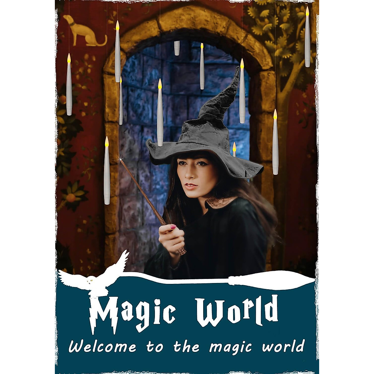 Leejec Floating Candles with Magic Wand Remote (6/18H Timer), 20pcs 6.1” Hanging Flameless Taper Candles, Flickering Warm Light, Halloween Christmas Classroom Windows Wedding Party Decor(White)