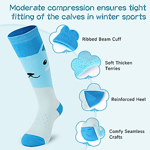 findway Kids Ski Socks Thermal Winter Snow Socks for Girls Boys Toddler, OTC Long Snowboarding Socks 2 Pairs