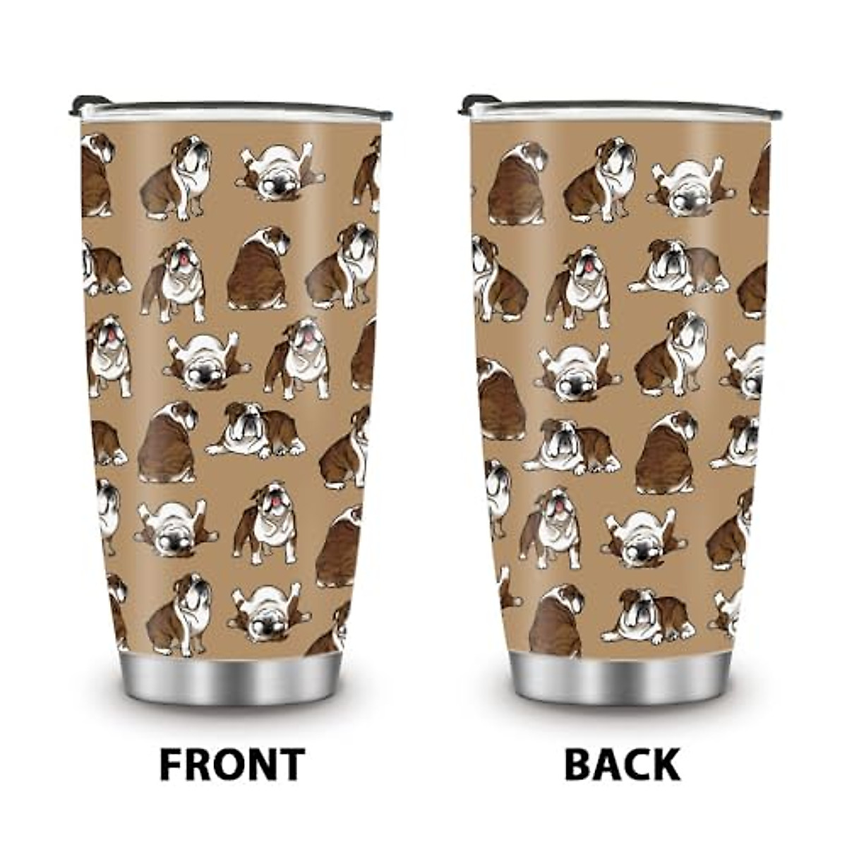 WIRESTER 20 OZ Stainless Steel Tumbler With Lid, Double Wall Vacuum Insulated Tumbler, Coffee Travel Mug Cup for Hot Cold Drinks - Brindle Brown English Bulldog Funny Playful