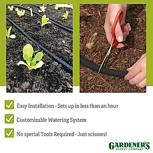 Gardener's Supply Company Snip-n-Drip Irrigation Kit | Outdoor Customizable Self-Watering Sprinkler Soaker Hose System | Supplys 4 25 Foot Garden Rows