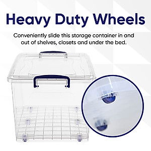 Superio 44 Qt Clear Plastic Storage Bin with Lid and Wheels, Non-Toxic, BPA Free, Odor Free, Organizer Storage Box, Stackable Plastic Tote for Home, Garage, Closet