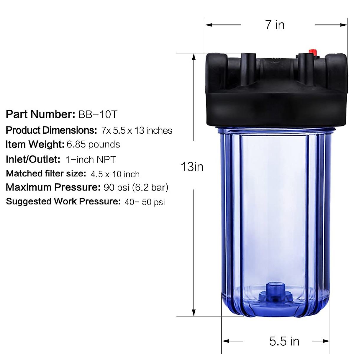 Geekpure Single Stage Whole House Water Filter System with 10-Inch Clear Housing-1"Port with 4 Pieces Carbon Filters