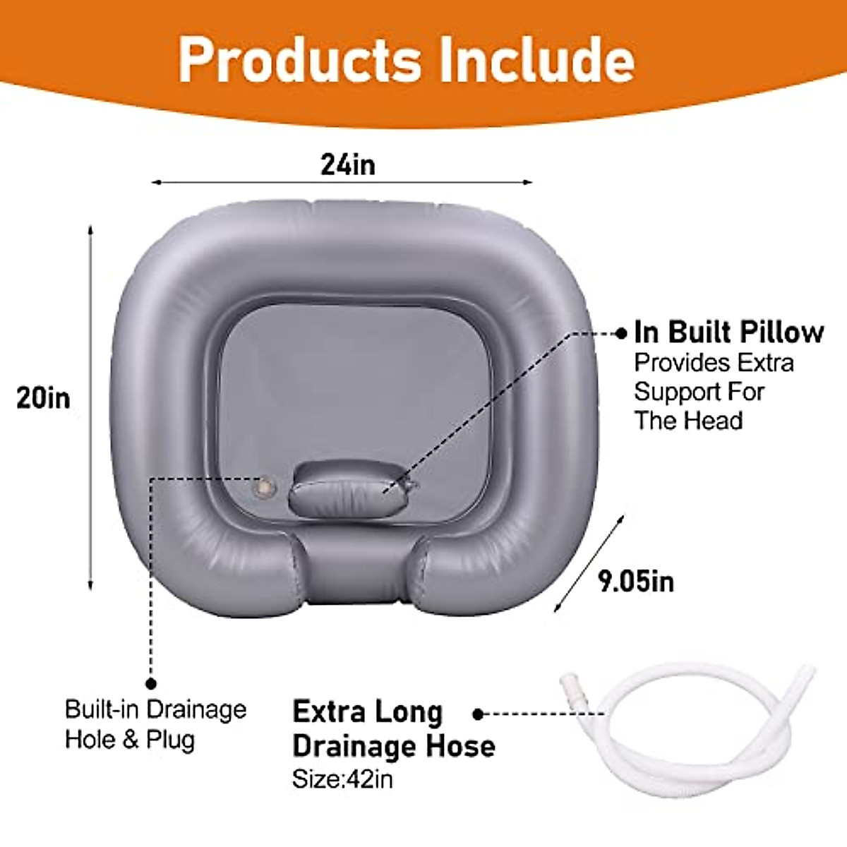 UOPIRHJ Portable Shampoo Bowl, Inflatable Hair Washing Sink for Bedridden, Disabled,Injured, Hair WashTub for Dreadlocks and at Home Sink Washing (Grey)