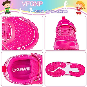 VFGNP Girls Sneakers, Kids Tennis Running Shoes, Lightweight Breathable Sport Athletic Shoe Rose 1