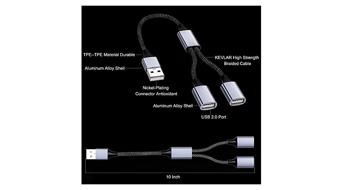 Jasput USB Splitter Cable - Dual USB Extender & Charger