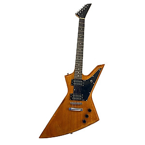 Full Size Right Handed Rock Style Electric 6 String Guitar, Solid Wood Body and Bolt on Neck, Cable and Allen Wrench, Color: Natural Brown