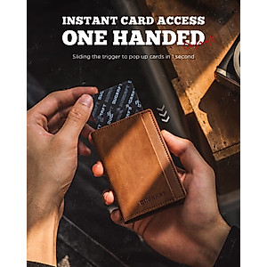 DUGRAFT Mens Bifold Card Holder with Aluminum POP UP Credit Card Ejector RFID Blocking, ID Window and 2 Extra Card Slots, Gift Box Packed, Brown