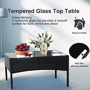 XZHQHB Patio Furniture Set of 4 Wicker Conversation Set with Soft Cushion Sofa Set Porch Outdoor PE Rattan Garden Chairs Sets with Tempered Glass Top Coffee Table, Black and Beige