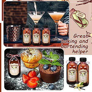 Uiifan 6 Pack Amber Glass Bottle Boston Round Bottles with Caps Brown Vanilla Extract Bottles and 6 Pcs Vanilla Extract Stickers for Syrup Gift Glass Food Storage Canister Set Sauce Beans(4 oz)