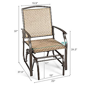 Giantex Outdoor Glider Chair W/Sturdy Metal Frame & Breathable Mesh Fabric, Porch Lounge Swing Rocking Chair for Lawn, Garden, Porch, Backyard, Poolside, Patio Glider for Outside