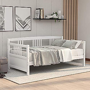 Wooden Daybed Frame Twin Size, Multifunctional Full Wooden Slats Support Sofa Bed, for Bedroom Living Room for Kids Adults, White