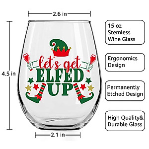 DYJYBMY Let's Get Elfed Up Christmas Wine Glass, Christmas New Year Gifts for Women, Funny Christmas Themed Wine Glass for Holiday Party Decorative, Gift Idea for Christmas Wedding Party