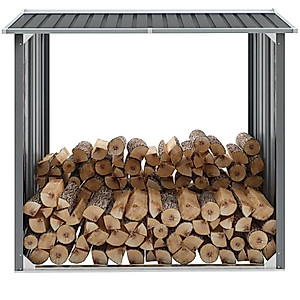 Gecheer Garden Log Storage Shed Galvanized Steel 67.7"x35.8"x60.6" Gray Strong and Practical