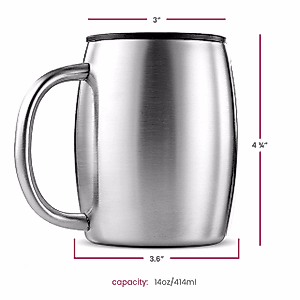 Insulated Stainless Steel Coffee Mug with Lid and Handle (2 Pk) 14 oz.- BPA-Free Spillproof Lid, Double Wall Camping Travel Coffee Mugs Tough & Shatterproof, Keeps Coffee/Tea Hot And Beer Cold Longer