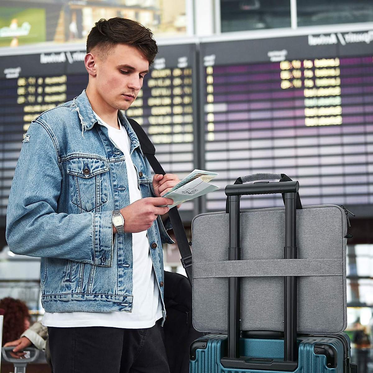 MicaYoung 14-15 Inch Laptop Shoulder Messenger Bag Carrying Case Briefcase Slim Protective Computer Sleeve with Handle Strap Pocket for MacBook Acer ASUS HP Surface Dell Chromebook, Gray