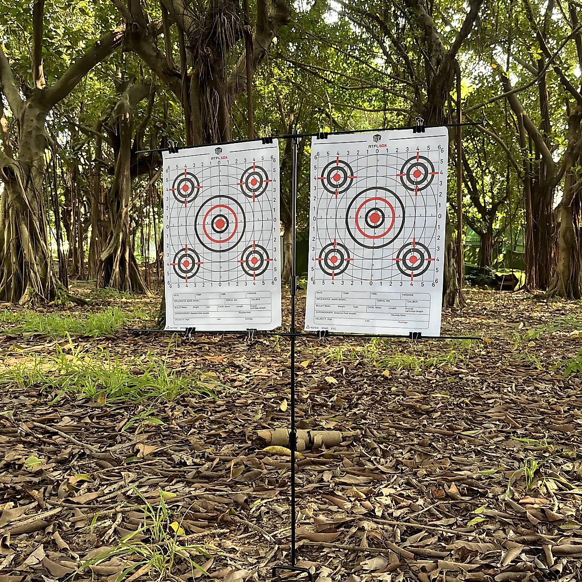 Atflbox Adjustable Shooting Target Stand with 10pcs Target Papers for Outdoor, Paper Targets Holder for Backyard Shooting, Suitable for BB Gun, Airsoft, Airgun, Pellet, Rifle