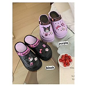CEINOM Cute Cartoon Slippers Kuromi Kawaii Slippers for Women Cloud Slides indoor Outdoor Soft Comfy Anti-Slip garden Shoes (Black,6,6.5)