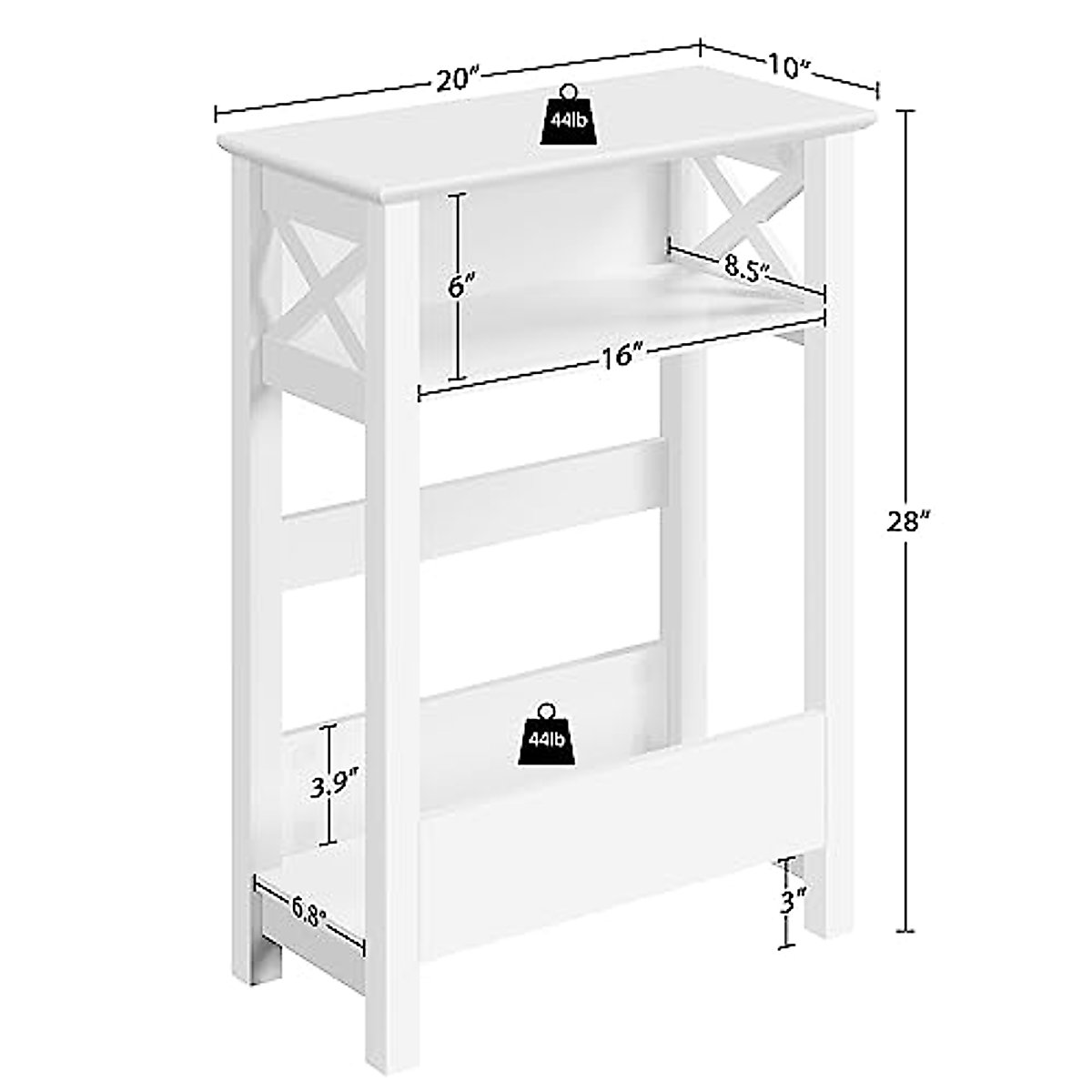 Yaheetech Small Side Table with Storage Shelf, 3-Tier Slim End Table with Magazine Rack, X Shaped Magazine Table for Living Room Home Office Balcony Small Spaces, 20? L � 10? W � 28? H, White