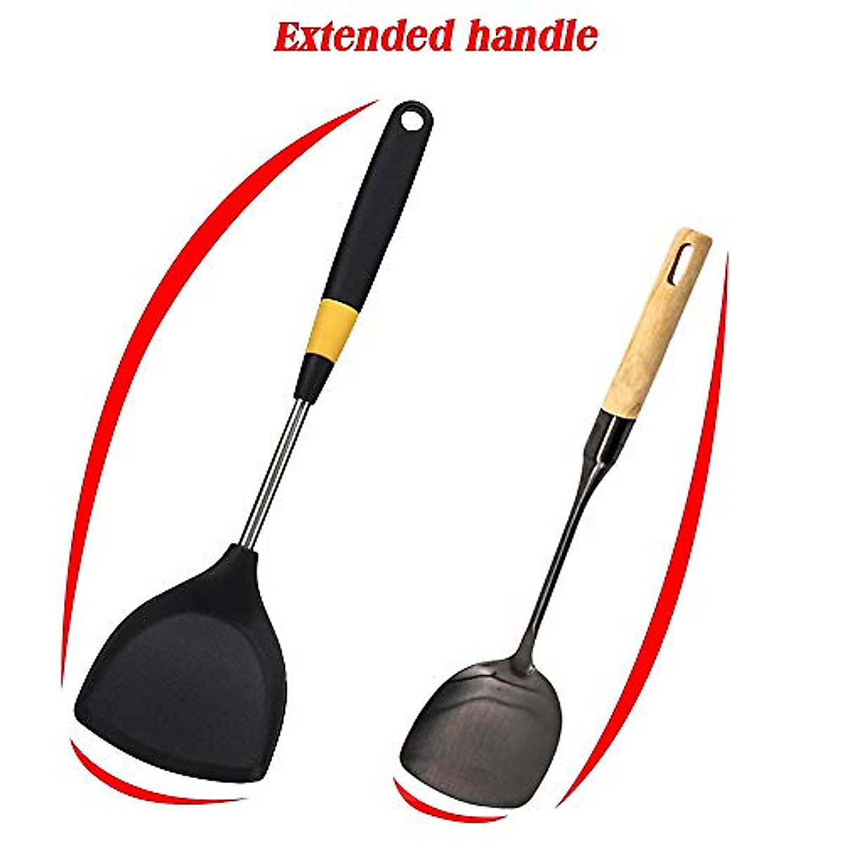 SDGH 7 Pcs New Silicone Kitchenware Non-Stick Kitchen Cooking Utensils Extended Design Stainless Steel Handle Kitchenware Sets (Color : E)