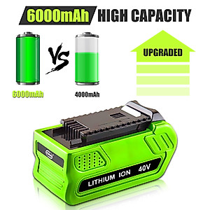 Replacement Battery for Greenworks 40V Battery 29472 29462 29252 20202 22262 25312 21242 Lithium Battery Compatible with GreenWorks G-MAX 40 Volt Cordless ChainsawTools 【 40V 6000mAh】 (Green)