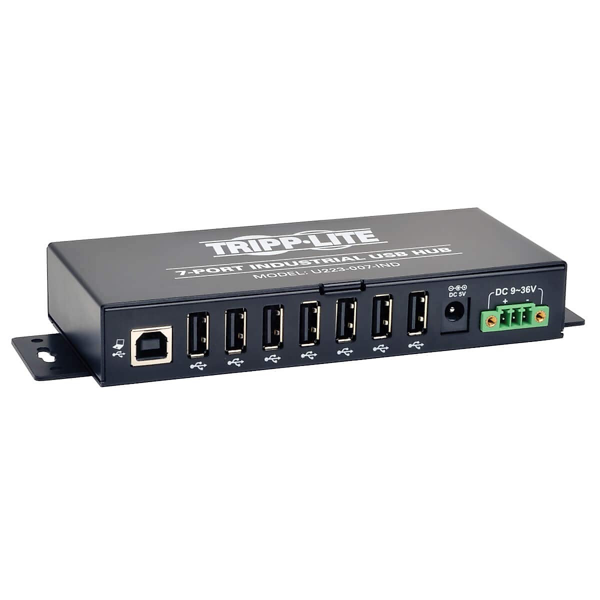 Tripp Lite 7-Port Rugged Industrial USB 2.0 Hi-Speed Hub w 15KV ESD Immunity and metal case, Mountable(U223-007-IND),Black