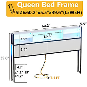 PAKASEPT Headboard Queen Size, Queen Headboards with Outlets, USB Ports and RGB LED Light, 4-Tier Storage Queen Head Board Only for Queen Size Bed, Height Adjustable, White