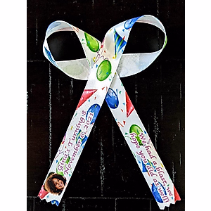 Custom Printed Favor Bow Personalized Ribbon For Birthday Wedding Christmas Communion Baptism Sweet 16 Sweet 15 Baby Shower Bar Mitzvah Bat Mitzvah Party Quinceanera Listones Personalizados Graduation