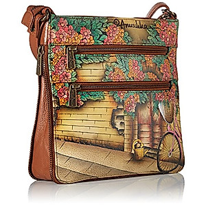 Anuschka Women’s Hand Painted Genuine Leather Expandable Travel Crossbody - Vintage Bike